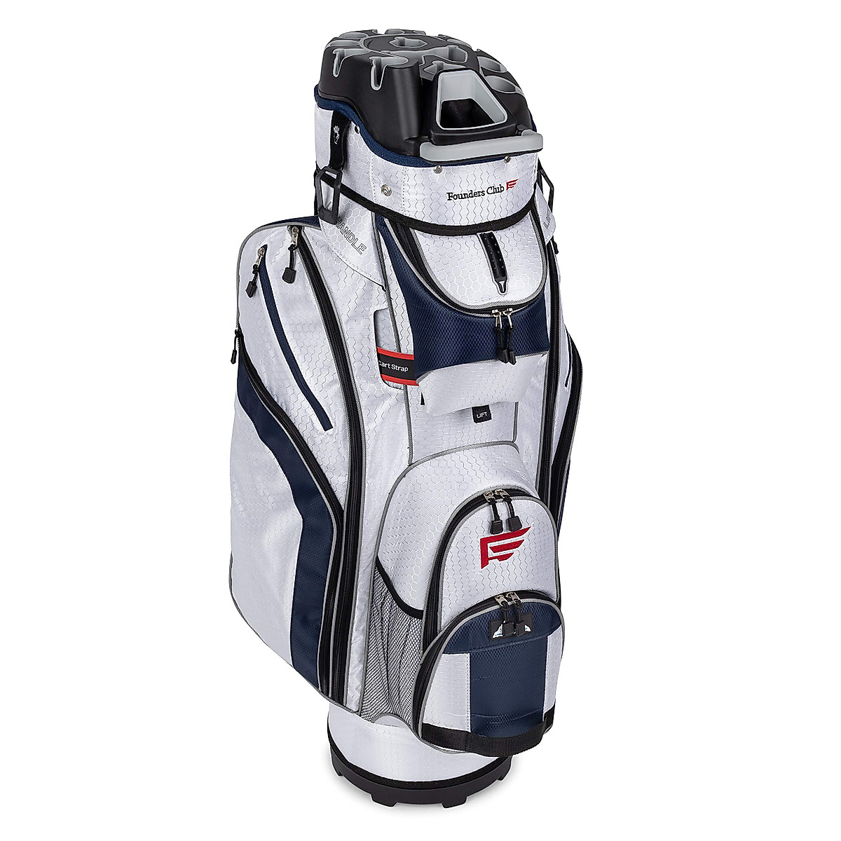 Founders Club Premium Cart Bag with 14 Way Organizer Divider Top (White Navy)