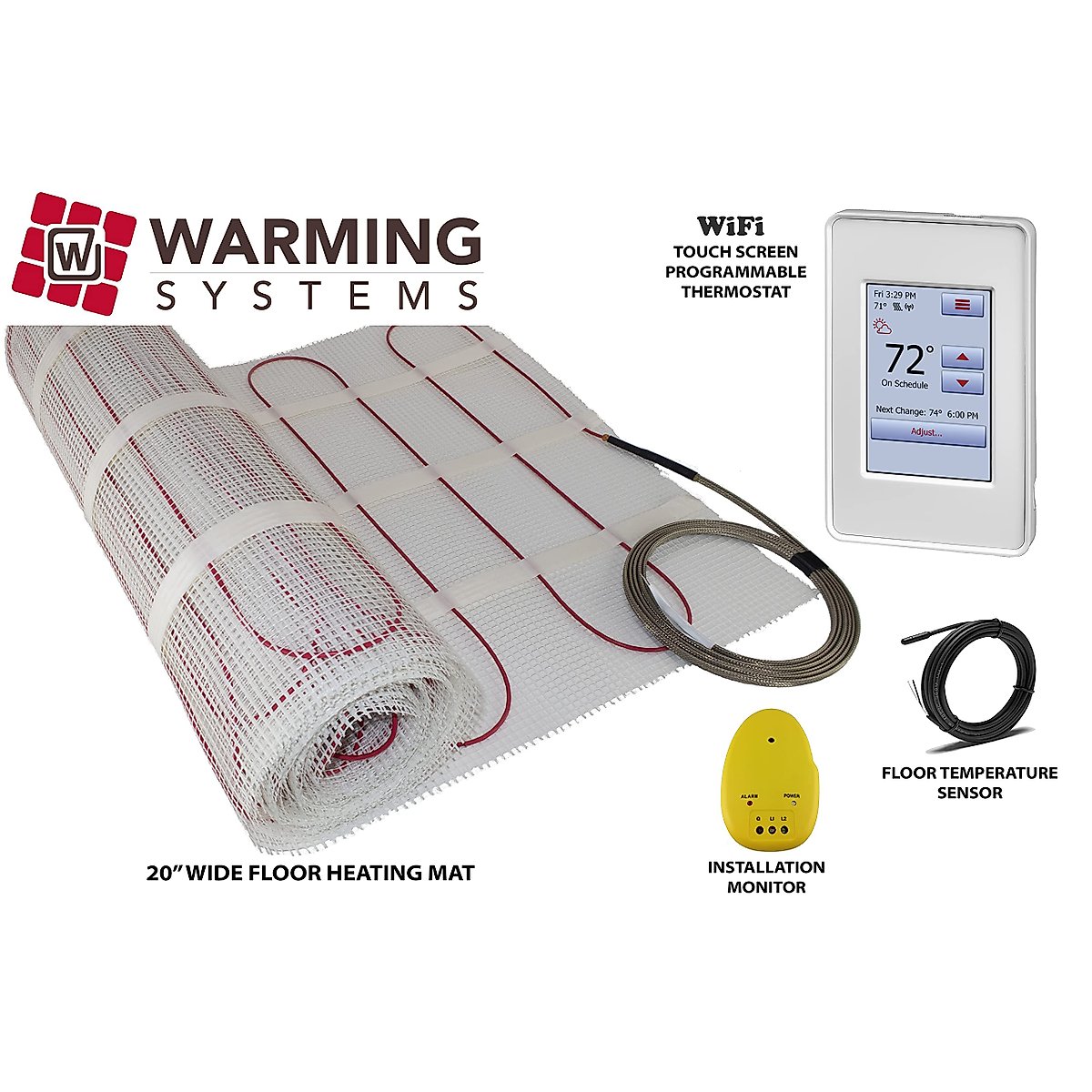 30 Sqft Warming Systems 120 V Electric Tile Radiant Floor Heating Mat with WiFi Touch Screen Programmable Thermostat. Includes Installation Monitor and Floor Temperature Sensor