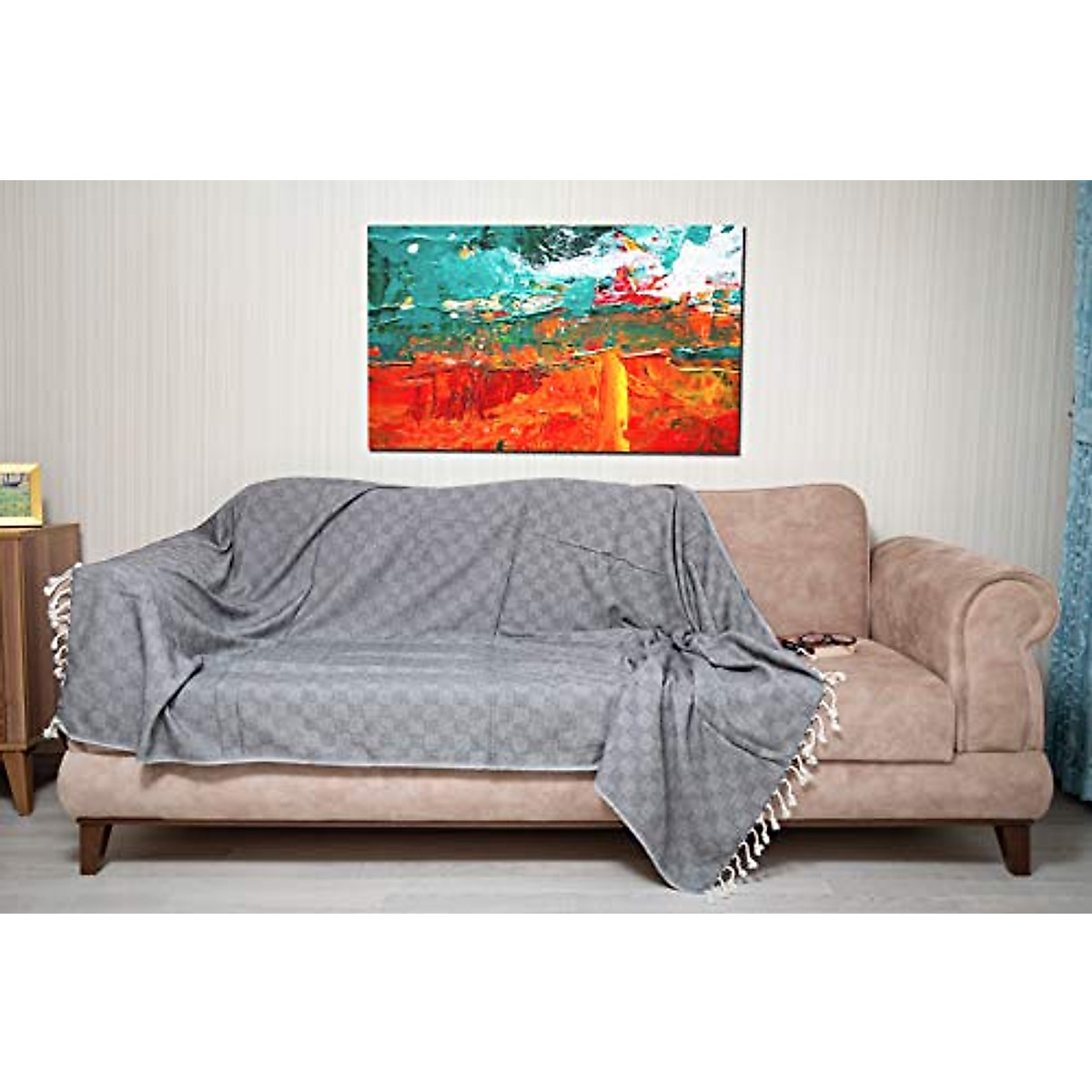 Bersuse 100% Cotton Milas XL Throw Blanket Turkish Towel - 60x90 Inches, Black