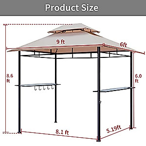 CoastShade 6x9 Grill Gazebo Double Tiered Outdoor BBQ Canopy,Grill Gazebo Shelter for Patio and Outdoor Backyard BBQ (Beige, Straight 6‘x9’)