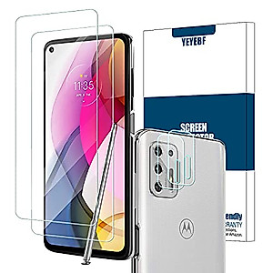 Moto G Stylus 2021 Screen Protector + Camera Lens Protectors by YEYEBF, [2 Pack] Tempered Glass Screen Protector [Bubble-Free][Case-Friendly] Screen Protector Glass for Moto G Stylus 2021