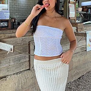 Women Summer Sexy Camisole Lace Trim V Neck Sleeveless Cami Crop Top Slim Tank Top Vintage Vest Streetwear (B-White,S)