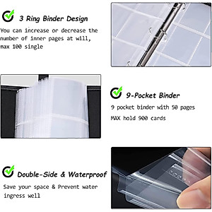 900 Pockets Basketball Cards Binder,Trading Cards Holder Card Collectors Album,Trading Card Binder 9 Pocket with 50 Removable Sleeves for Basketball Card and Sports Card