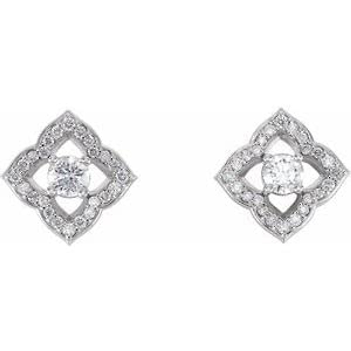 Sterling Silver 3/4 Ct Diamond Halo Clover Stud Earring Pair