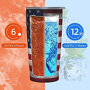 VKKOEWL American Flag Stainless Steel Insulated Tumbler 20 Oz Travel Water Bottle Coffee Mug Drink Cup With Lid Straw