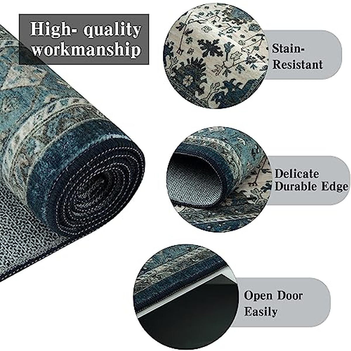 GARVEE Persian Washable Area Rug 8x10 Vintage Boho Living Room Rug Non-Slip Nursery Rug for Bedroom,Low-Pile Carpet Print Distressed Entryway Rug for Laundry Dining Room Office