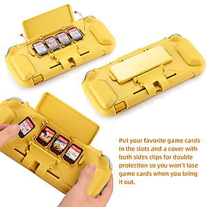 Protective Case Bundle for Nintendo Switch Lite, Tempered Glass Screen Protector, 4 Game Card Slots, Kick-Stand, Ergonomics Hand Grip, Shockproof, Anti-Scratch for Nintendo Switch Lite Case Yellow