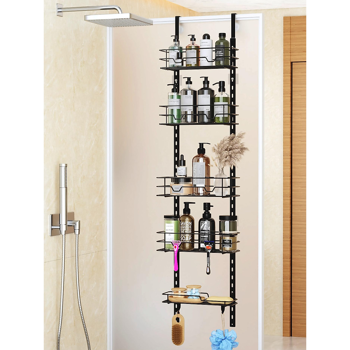 Elbourn Over The Door Shower Caddy, Adjustable Hanging Shower Organizer, Shampoo Rack Bathroom Storage - 5 Shelves