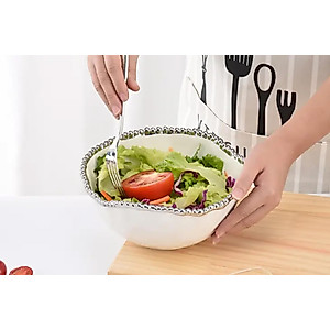 Pampa Bay Salerno Porcelain Salad Serving Bowl with Titanium-Plated Beaded Rim, Medium, White/Silver