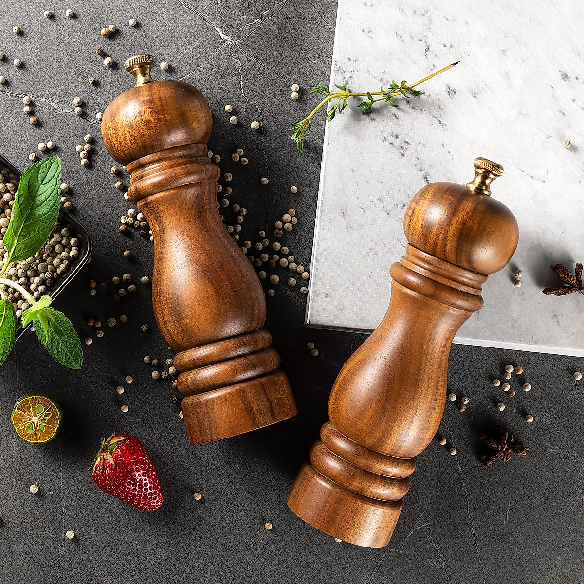 Knife Block with Kitchen Knives Set Wood Utensil Salt Pepper Grinder Set 20 Pcs Ultra Sharp Stainless Steel Knife for Kitchen Home Essentials Chef Knife Set and Steak Knives Set of 6