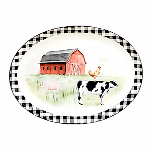 Certified International Farm Oval Platter, 17" x 12.5" x 1.25", Multicolored, Large