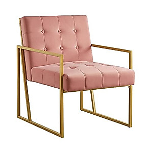 24KF Modern Blush Velvet Button Tufted Accent Chair with Golden Metal Stand, Decorative Furniture Chairs for Living Room Bedroom - Blush