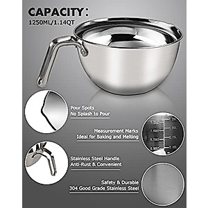 Marsheepy Double Boiler Pot Set,1250ML/1.1QT Mixing Bowl for Chocolate Melting, 2200ML/ 2QT 304 Stainless Steel Pot With Silicone Spatula for Melting Chocolate, Candy, Candle, Soap, Wax