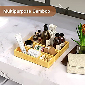 DUJEN Bamboo Drawer Organizer Box 12'' X 12'' X 2' Adjustable 3 Individual Storage Containers Organizer for Kitchen, Bathroom, Office Desk, Makeup,Vanity, Dresser, Pantry