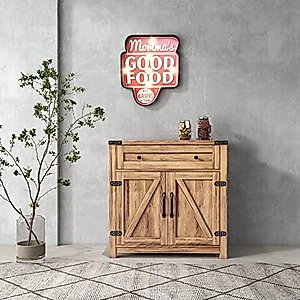 Penifun Farmhouse Buffet Double Barn Door, Industrial Sideboard Wood Coffee, Kitchen Pantry Storage, Accent Chest, Liquor Cabinet for Bar Hallway, Cupboard Console Table, Large, Light Brown