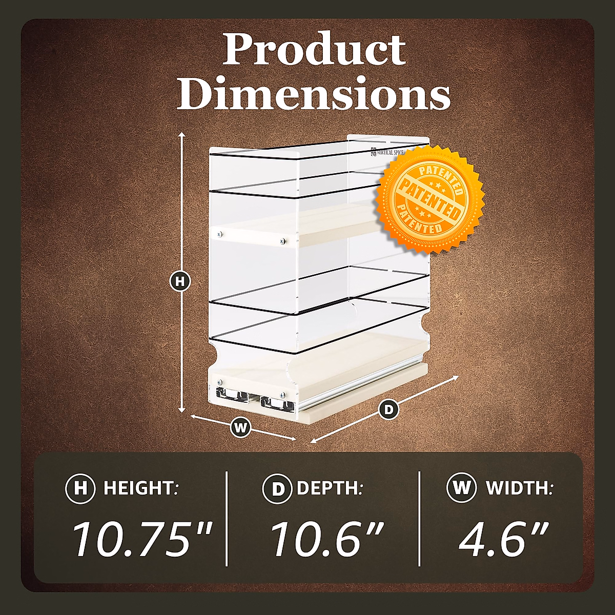 Vertical Spice - 4x2x11 DC - Storage Organizer Drawer with 2 Tiers - Heavy Duty - Size: 4.6" Width x 10.75" Height x 10.6" Depth - MADE IN USA