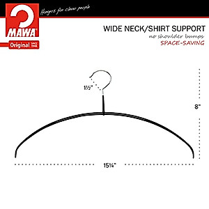 Mawa by Reston Lloyd Euro Ultra Light/Thin Series, Non-Slip Space-Saving Clothes Hanger for Shirts & Dresses, Style 40/PT, Set of 20, Black
