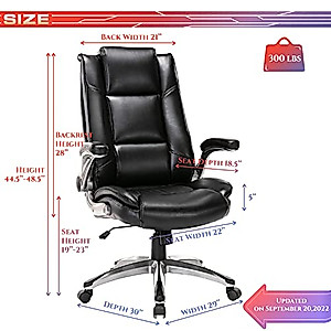 COLAMY Office Chair High Back Executive Leather Desk Chair, Ergonomic Flip Arms Adjustable Swivel Thick Padding Home Office - Black