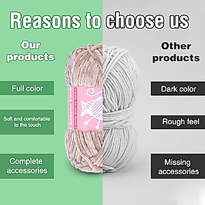 LUNARM Chenille Velvet Yarn, Yarn for Crocheting Knitting with Big Eye Needles, Handcrafts Weaving Soft Chenille Yarn for Making Blankets, Clothes, Pattern Knitting-3*3.35oz,3*162yds (Light Khaki)