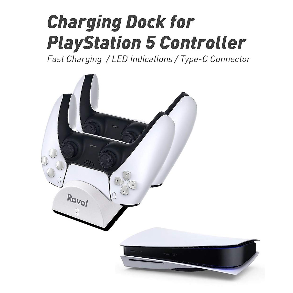 Ravol PS 5 Controller Charging Station, Charging Dock Station for PlayStation 5 Controller, Fast Charging Dock with LED Indicator (Controllers Not Included)