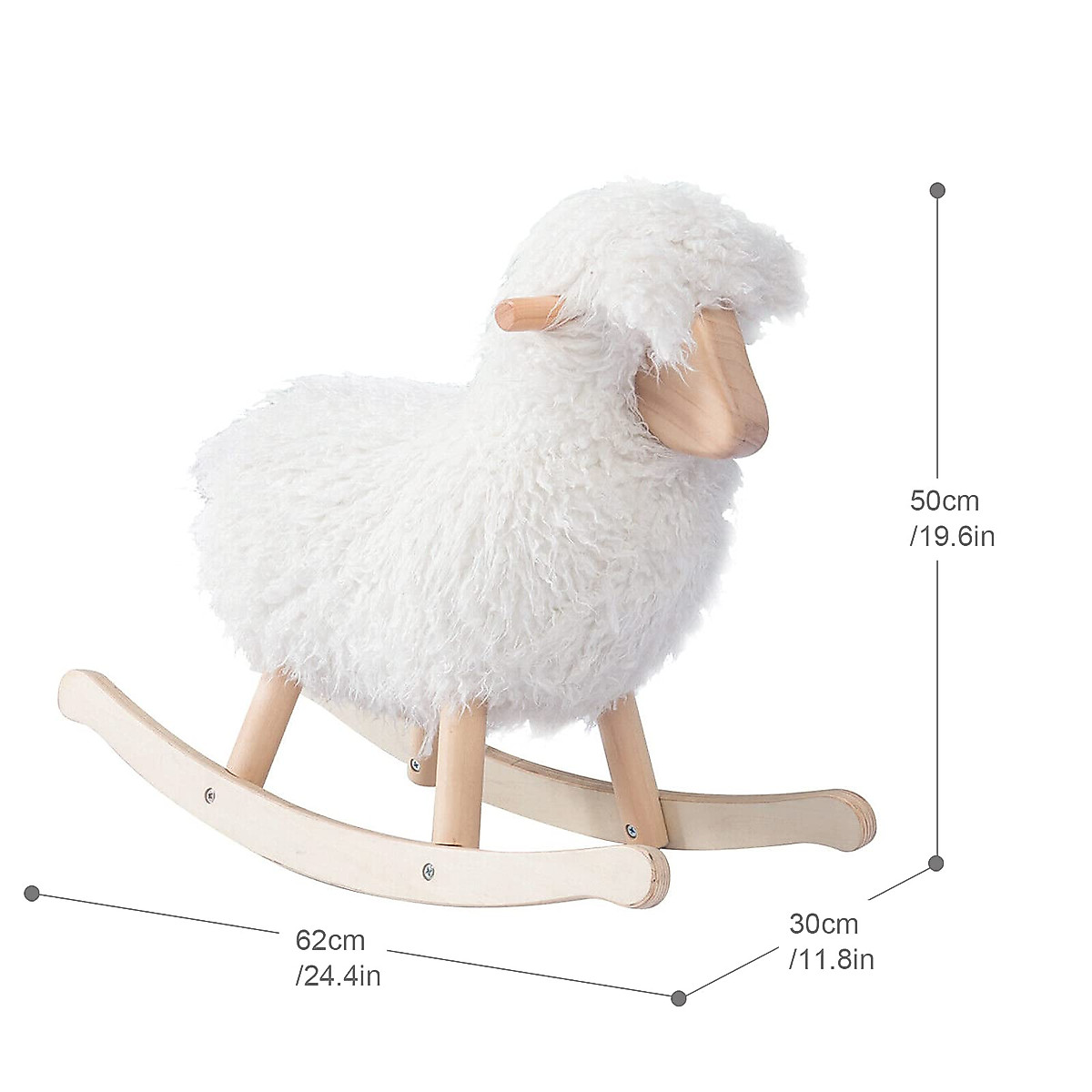 Rocking Horse for 1+ Year, Baby Rocking Horse for 1 Year Old,Wooden Cow/Yak Horse Rocking with Wicker Plush Fur for 2 Years Old(Bull Buffalo) (White Lamb)