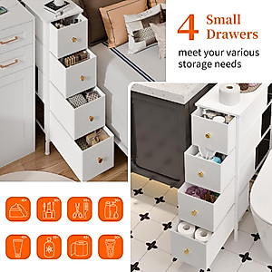 Fixwal Narrow Storage Cabinet, Narrow Nightstand Dresser with 4 Drawers, Slim Fabric Dresser Storage Tower for Small Spaces, White Dresser, for Bedroom, Bathroom, Living Room, Laundry, Closet