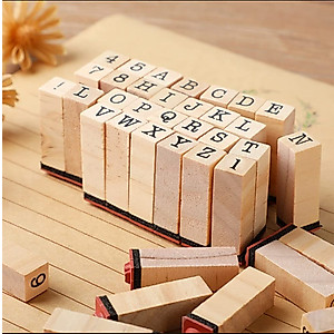 36 Pieces Wooden Rubber Letters Number Stamp, Alphabet Vintage Stamps Set for Card Making, DIY Clay Craft Scrapbooking, with Ink Pad and Box (A#)