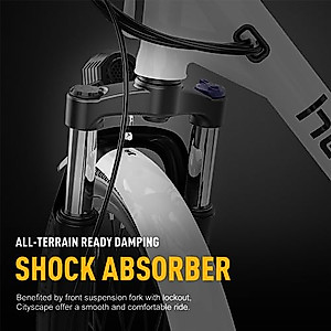 Jasion Heybike Cityscape Electric Bike 350W Electric City Cruiser Bicycle-Up to 40 Miles- Removable Battery, Shimano 7-Speed and Dual Shock Absorber, 26'' Electric Commuter Bike for Adults White