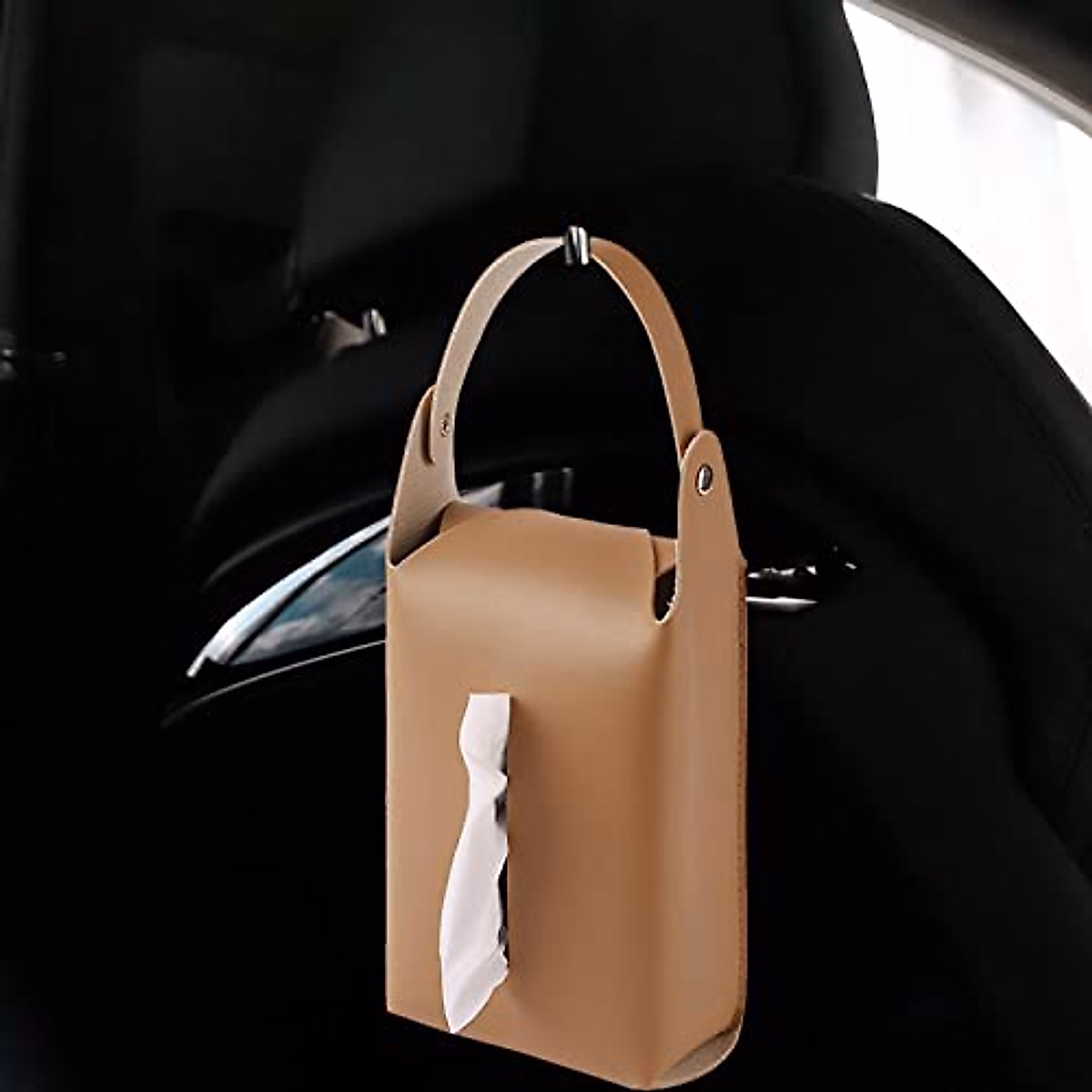 BAWHO Exquisite Car Tissue Box Cover Rectangular Napkin Box Facial Tissue Boxes Wipe Dispenser Hanging Tissue Holder/Brown