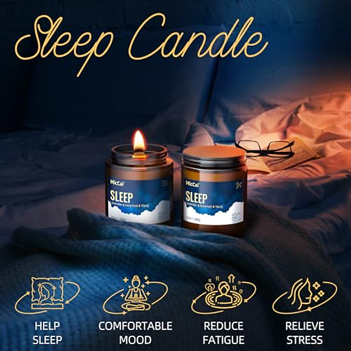 MicCai Scented Candles 7oz, Sleep Candles for Home Scented, Scented Candle Set for Stress Relief and Promote Sleep, Candles Gifts for Women and Men (2 Pack)