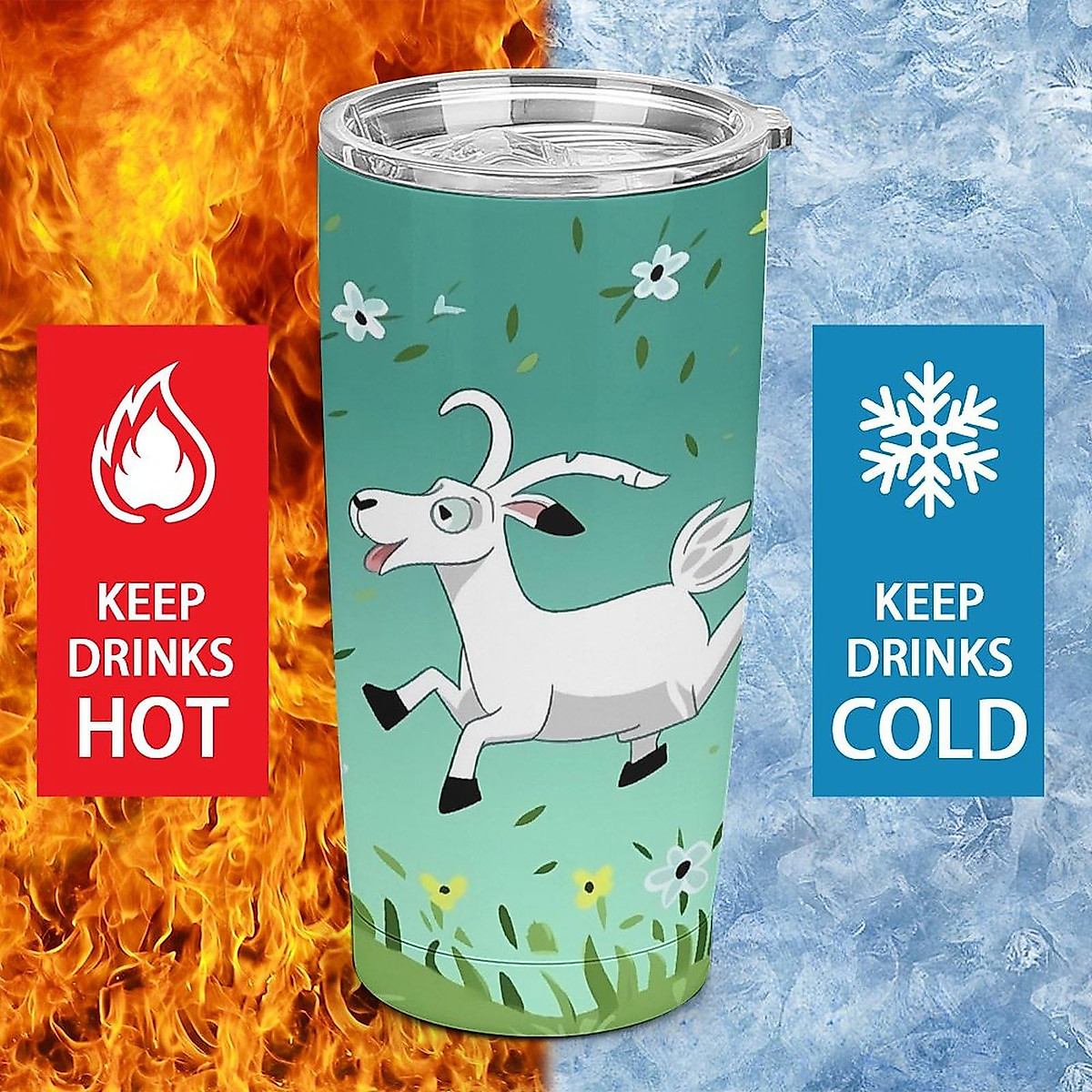 20 Oz Tumbler With Straw Leak Proof Thermos Cup, Goat Frolic Stainless Steel Insulated Travel Coffee Mug Fit for Car Cup Holder
