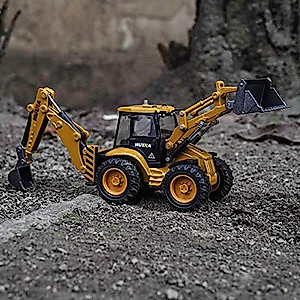 Gemini&Genius Backhoe Loader Heavy Duty Wheeled Excavator Construction Site Vehicle Toys 1:50 Scale Site Backhoe Digger Engineering Car Site Sandbox Toys Collectible for Kids and Decoration for House