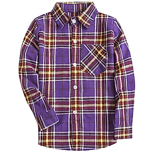 SANGTREE Mens Long Sleeves Flannel Plaid Button Down Shirt Tops Big & Tall, Purple， Medium