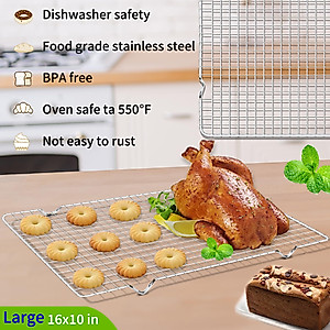 UOUYOO Cooling Rack for Baking, Set of 2 Stainless Steel, 16x10 Inches Baking Rack Oven Safe Grid Wire Racks for Roasting, Grilling, and Drying, Oven Safe and Dishwasher Friendly