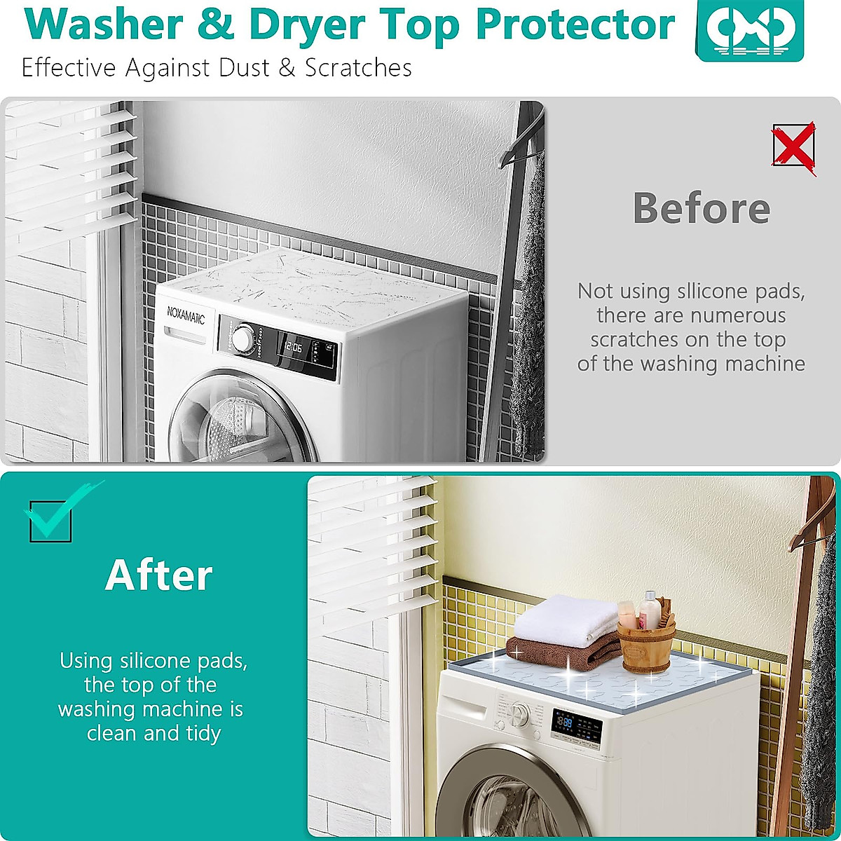 CMDZHF Washer and Dryer Covers for The Top 23.6 x 19.6'' Washer and Dryer Top Protector Mat Washing Machine Mat for Top of Washer Waterproof Dust Top Cover for Home Kitchen Laundry Room