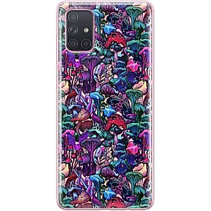 TPU Phone Case Compatible with Samsung A72 A71 5G A70 A51 A50 A32 A21 A11 A12 A13 A14 A01 Trippy Flexible Forest Witchy Lightweight Mushrooms Shockproof Fly Agaric Silicone Magic Protective Soft