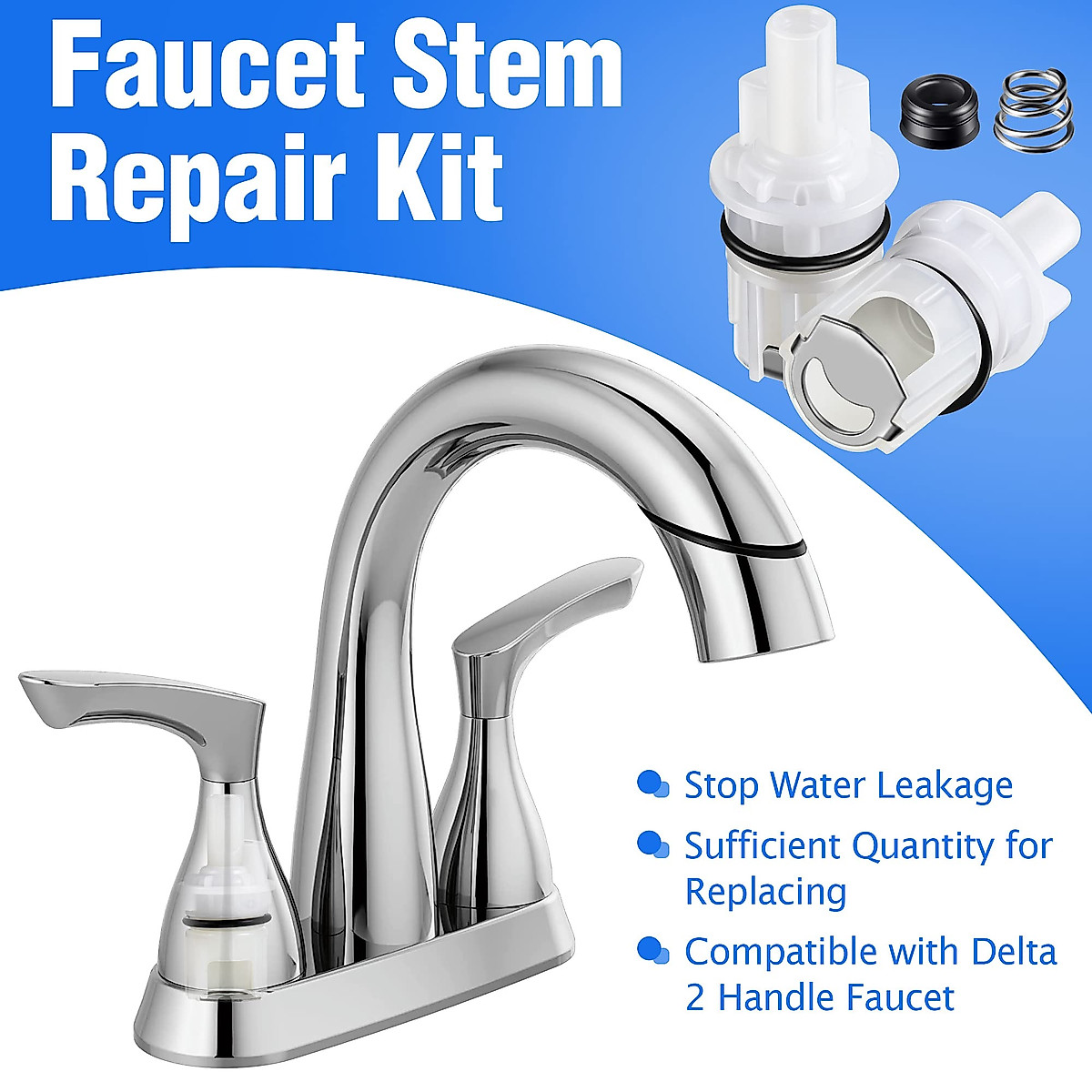 Enhon 3 Pack Faucet Cartridge Repair Kit Compatible with Detla RP17400 RP4993 Faucet Stem Seat Spring, O Ring, Cartridge Replacement Part for 2 Handle Bathroom Shower Tub, Kitchen Faucet Repair