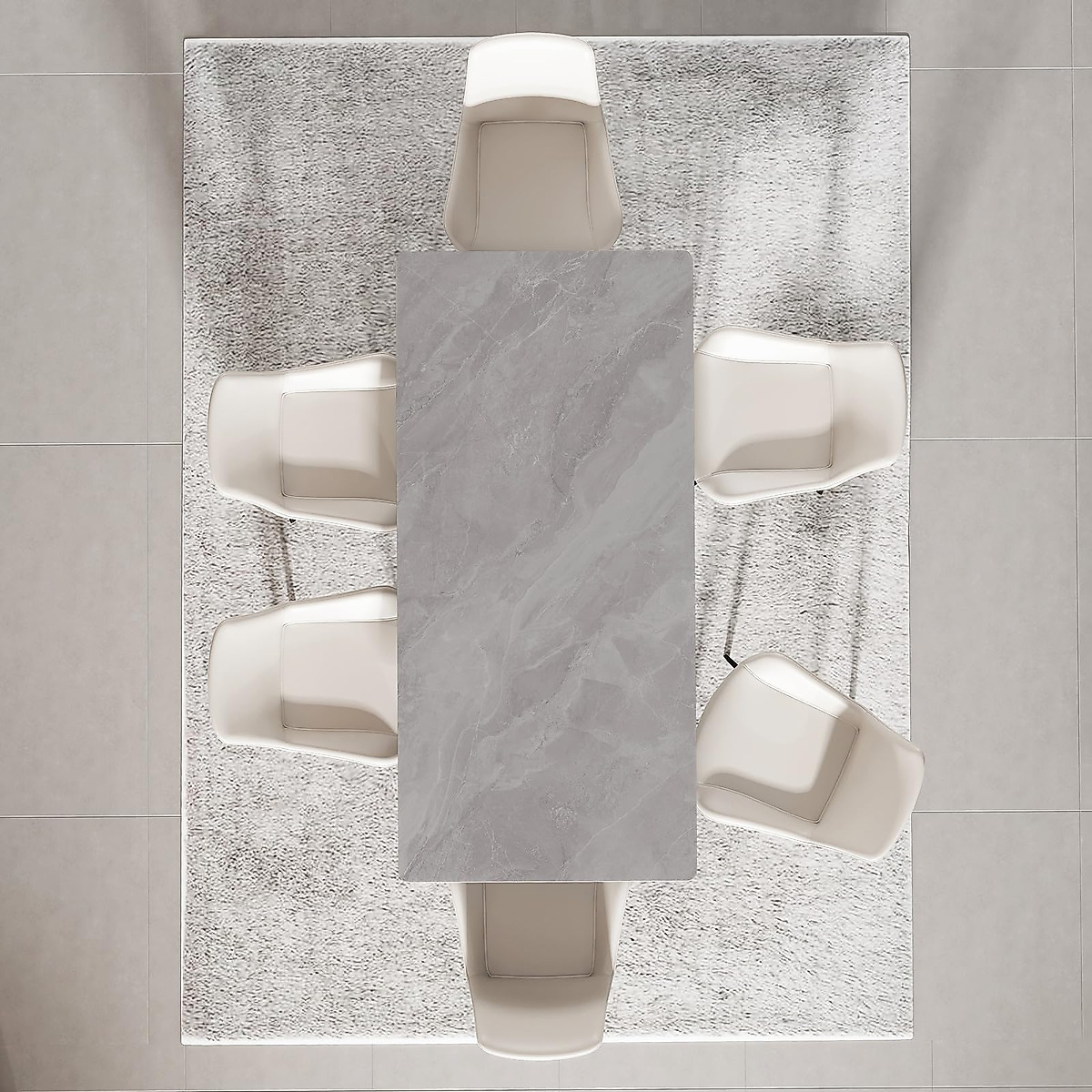 AmoUnico 63 inch Marble Sintered Stone Dining Table, Rectangular Modern Dinner Table for 6-Seat with Metal Legs, Restaurant Table for Living Room (Gloss Grey, Slanted Legs)