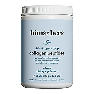 HIMS & HERS unflavored Collagen Protein Powder with 18 Amino acids, Soy-Free and Gluten-Free, no GMOs and Artificial sweeteners, 30 Servings, 10.5oz