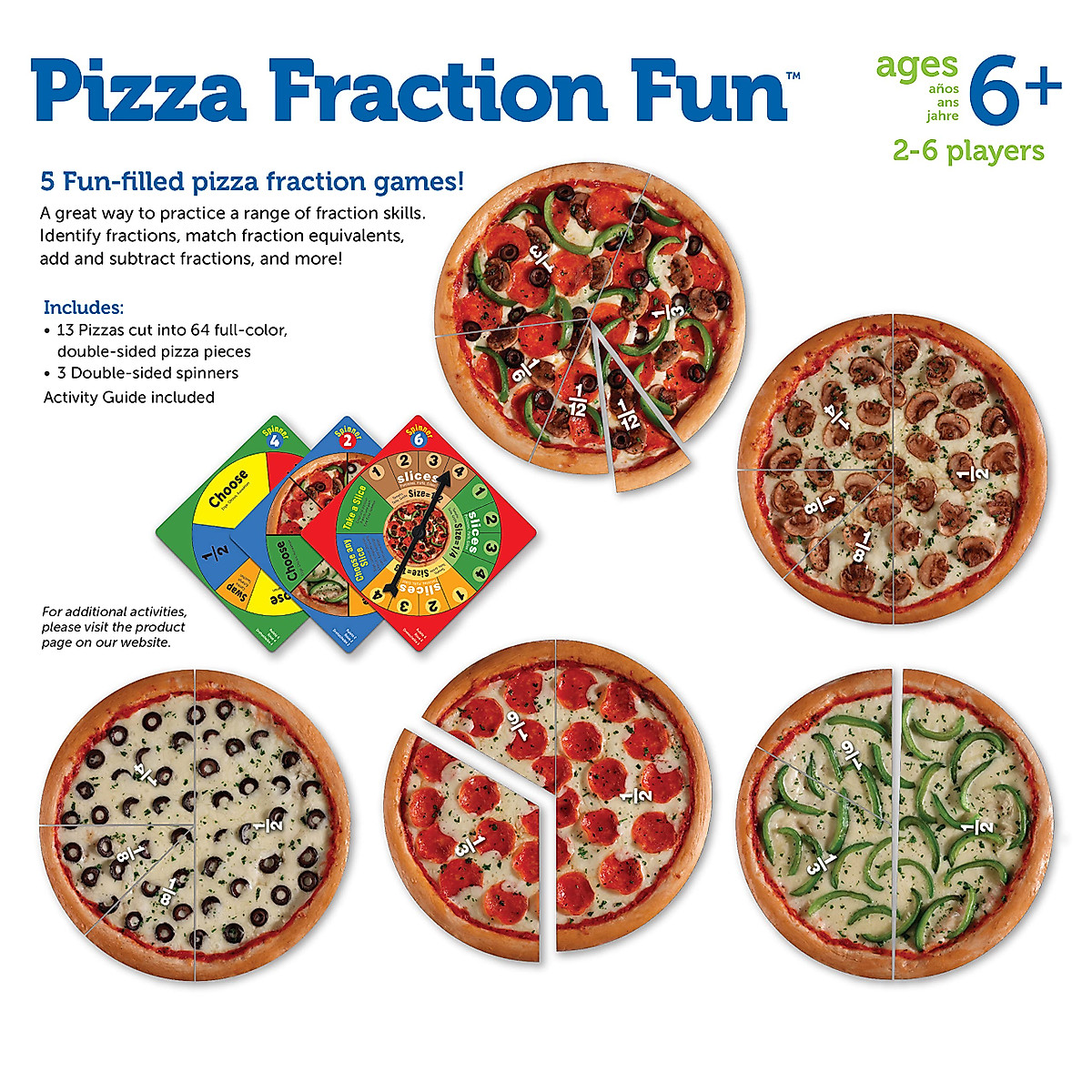 Learning Resources Pizza Fraction Fun Game, 13 Fraction Pizzas, 67 Piece Game, Ages 6+