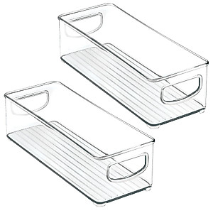 mDesign Small Plastic Bathroom Storage Container Bins with Handles for Organization in Closet, Cabinet, Vanity or Cupboard Shelf, Accessory Organizer for Hair Tools - Ligne Collection - 2 Pack - Clear