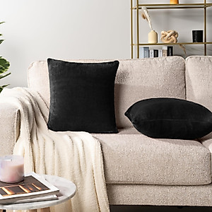 PAVILIA Black Throw Pillow Covers 18x18 Set of 2, Decorative Pillow Cases for Bed Sofa Couch, Boho Aesthetic Accent Decor Cushion for Bedroom Living Room, Velvet Square Euro Sham Covers, Solid Black