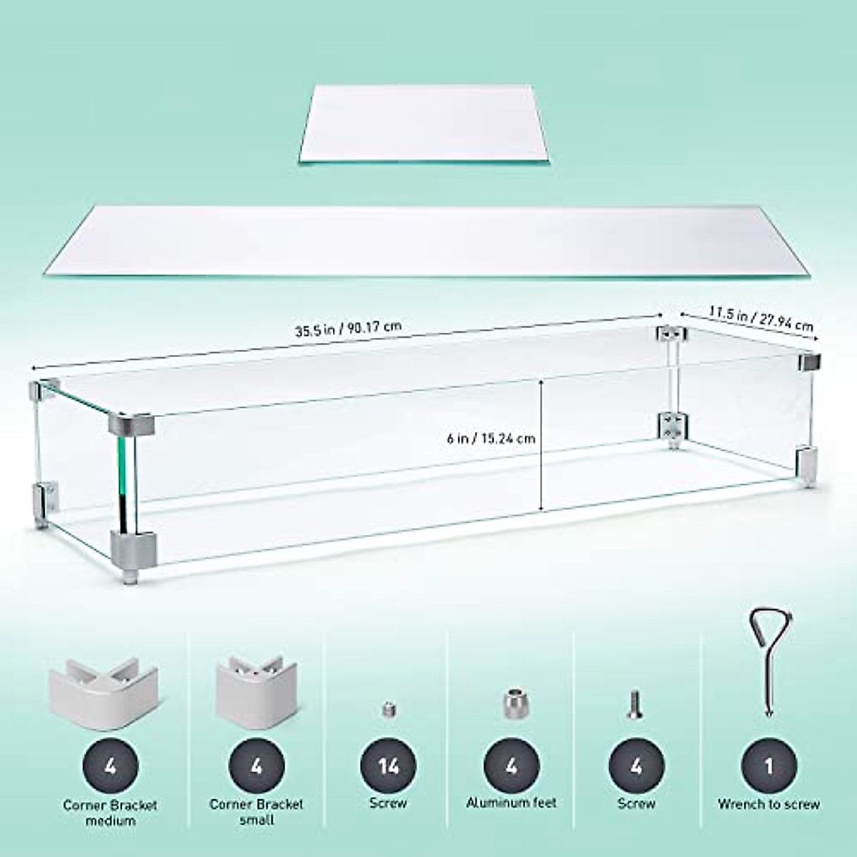 Fire Pit Wind Guard – Premium Fire Glass for Propane Fire Pit – Thick Tempered Glass Fire Pit Screen Rectangular – Clear Fire Pit Glass Shield for Propane and Gas Pits - 35.5 x 11.5 x 6-inch