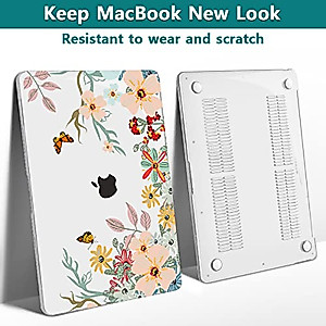 Teryeefi for New MacBook Pro 13 Inch Case 2022 2021 2020 2019 2018 2017 2016 Release A2338 M1 M2 /A2289/A2251/a2159/A1989/A1706 Touch Bar, Floral Hard Plastic Shell and Keyboard Cover,Orange Flower