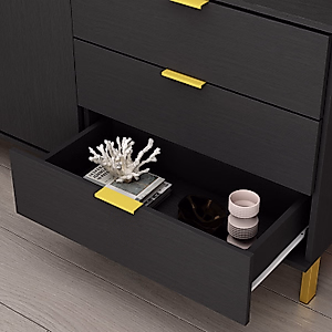 AIEGLE Sideboard Buffet Cabinet with 3 Drawers & 2 Doors for Kitchen, Entryway Cupboard with Gold Metal Legs, Black (62.9" L x 15.7" W x 27.5" H)