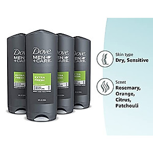 Dove Men+Care Body Wash for Men's Skin Care Extra Fresh Effectively Washes Away Bacteria While Nourishing Your Skin, 18 Ounce (Pack of 4)