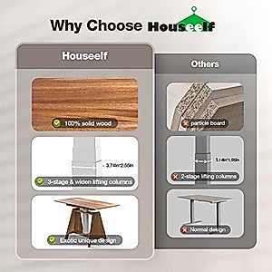 HOUSEELF Adjustable Standing Desk, 100% Solid Wood Adjustable Height Desk w/ 29"-48" Height Controller, Unique Look, Sturdy Legs, Silent & Smooth Lift, Sit Stand Up Desk for Home Office Study, Walnut