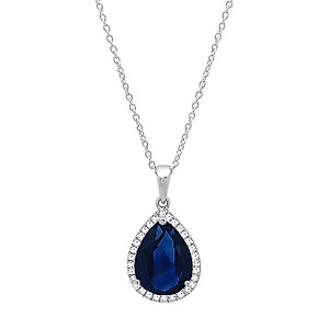 Dazzlingrock Collection 10X7 MM Pear Lab Created Blue sapphire & Round Diamond Ladies Teardrop Pendant, 18K White Gold