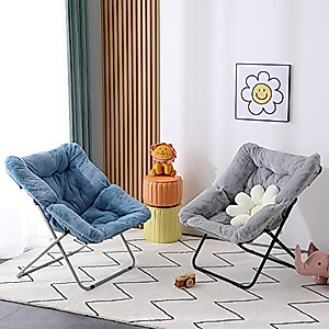 Givjoy Saucer Chair, Soft Faux Fur Oversized Folding Accent Chair, Soft Furry Lounge Lazy Chair, Metal Frame Moon Chair for Bedroom, Living Room