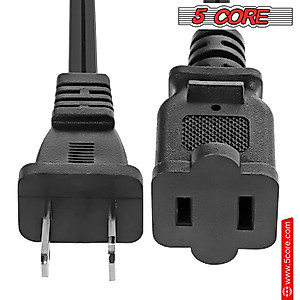 5 Core AC Power Cord 15 Ft • 2 Prong Extension Adapter • 16AWG/2C 125V 13A • US Polarized Male to Female Outlet Extension Cable Black- EXC BLK 15FT